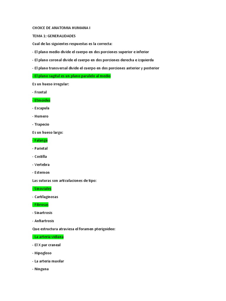 Examen Anatoma 2 | PDF | Cráneo | Articulación