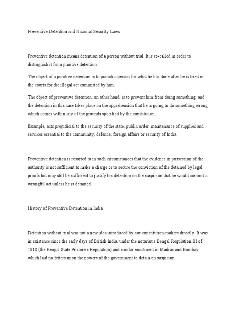 Preventive Detention and National Security Laws Lecture Pointers | PDF ...