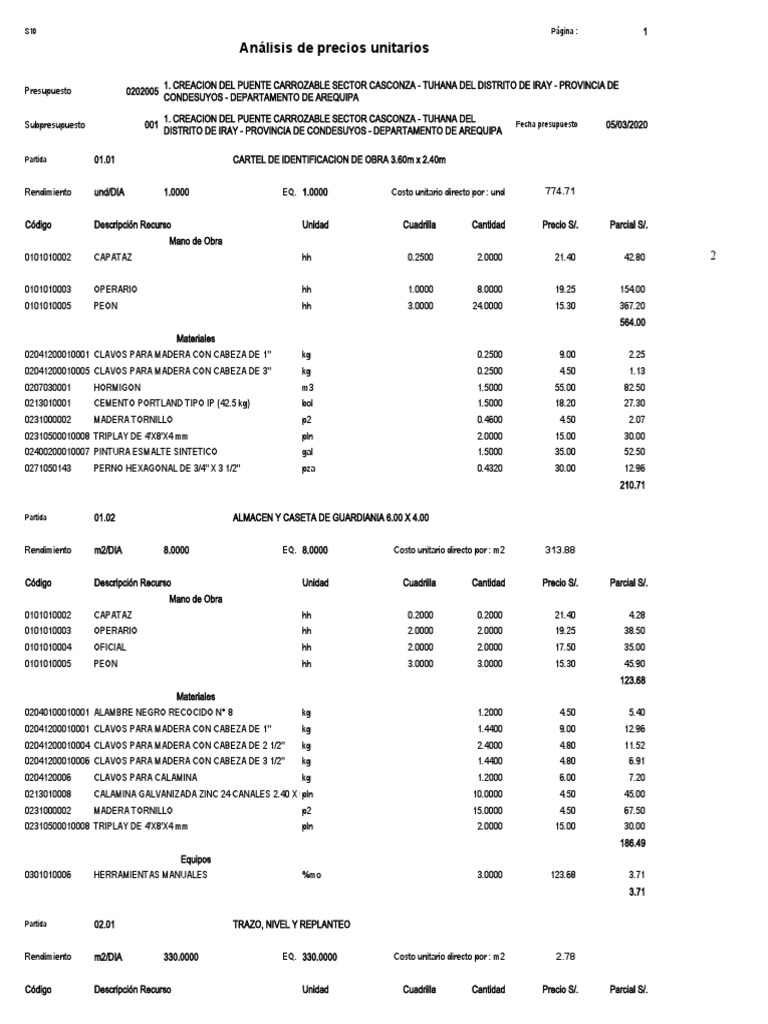 Costos Tasas de Materiales de Construcion | PDF | Hormigón | Ingeniero ...