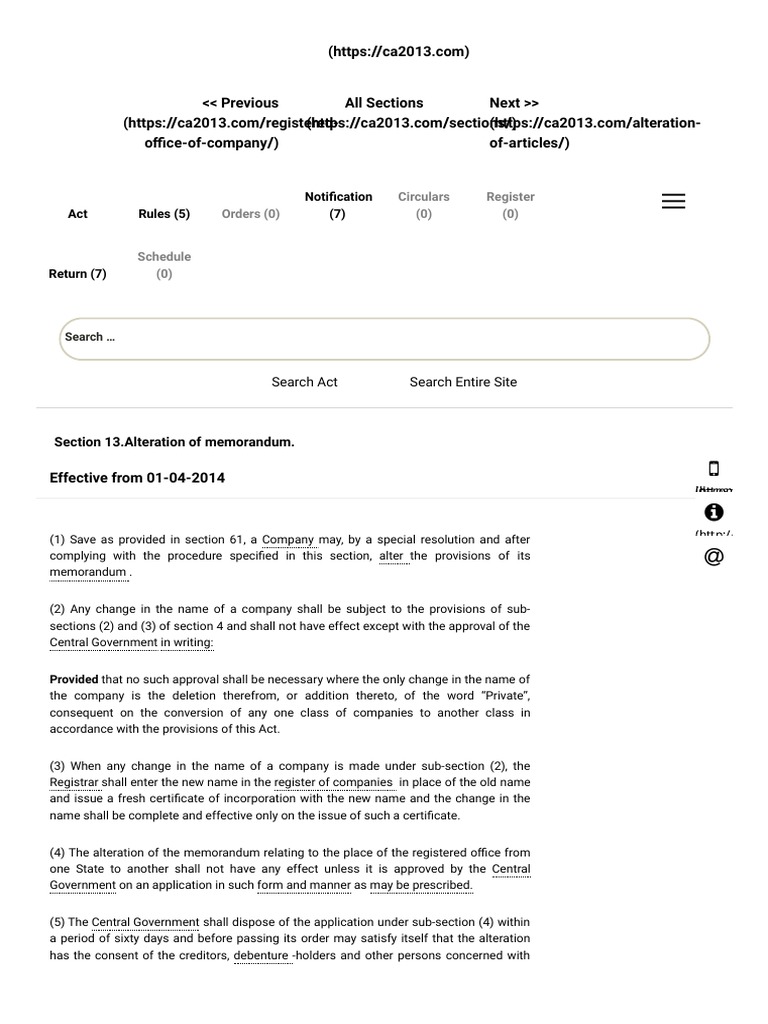 Section 13.alteration of Memorandum. - Companies Act Integrated | PDF ...
