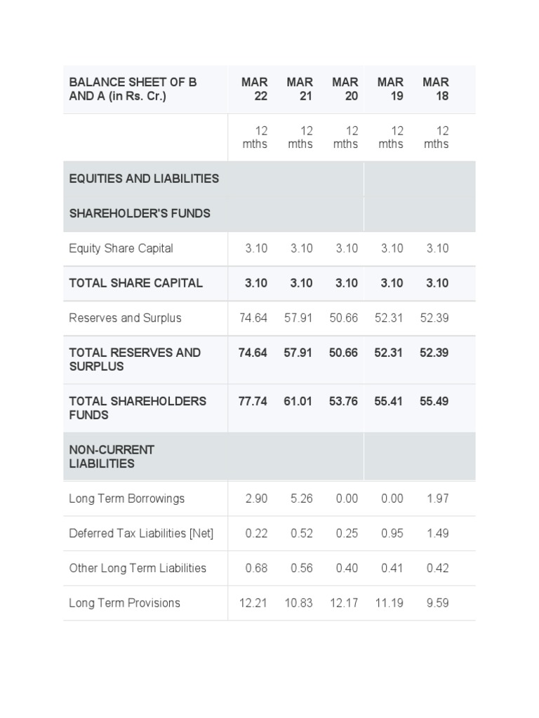 B and A Balance Sheet Overview | PDF | Equity (Finance) | Investing