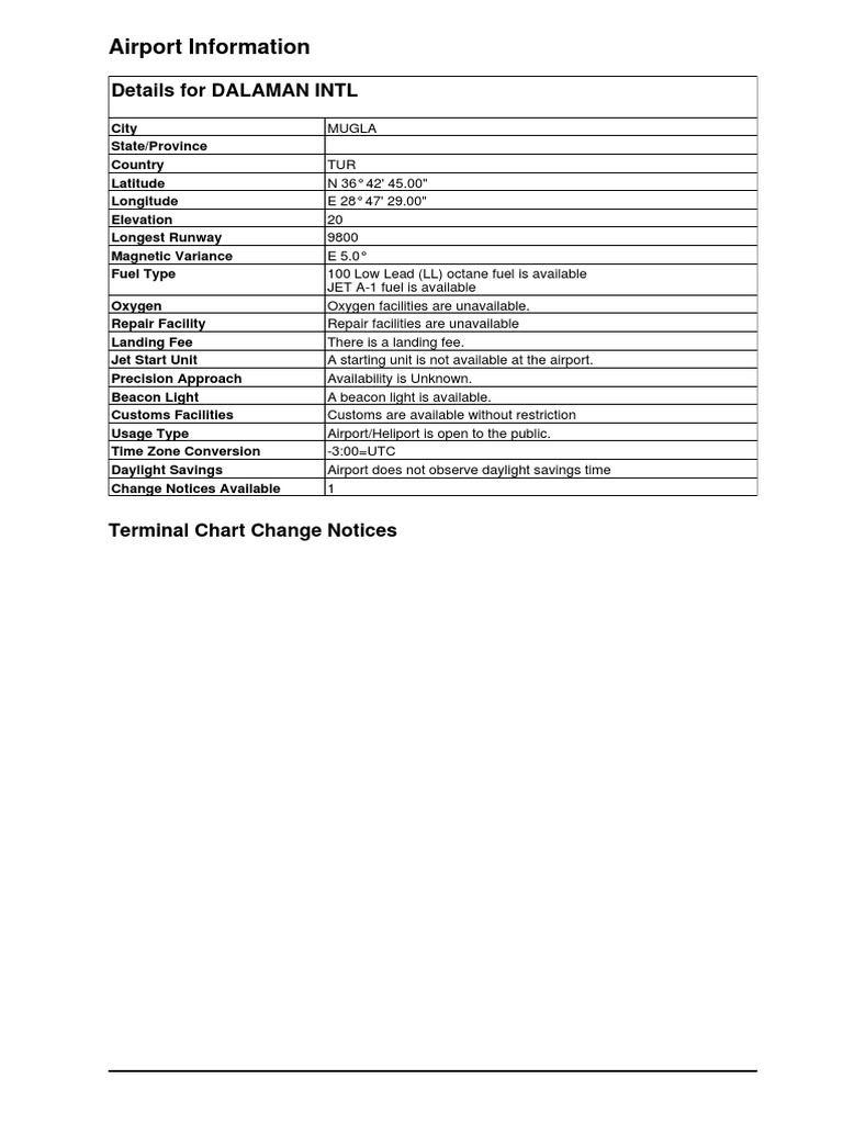 Dalaman Airport Briefing Overview | PDF | Airport | Air Traffic Control