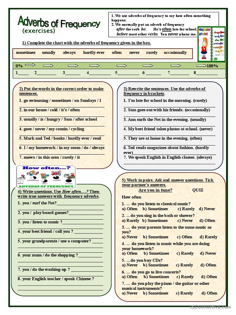 Adverbs of Frequency (Exercises) | PDF | Adverb | Syntax