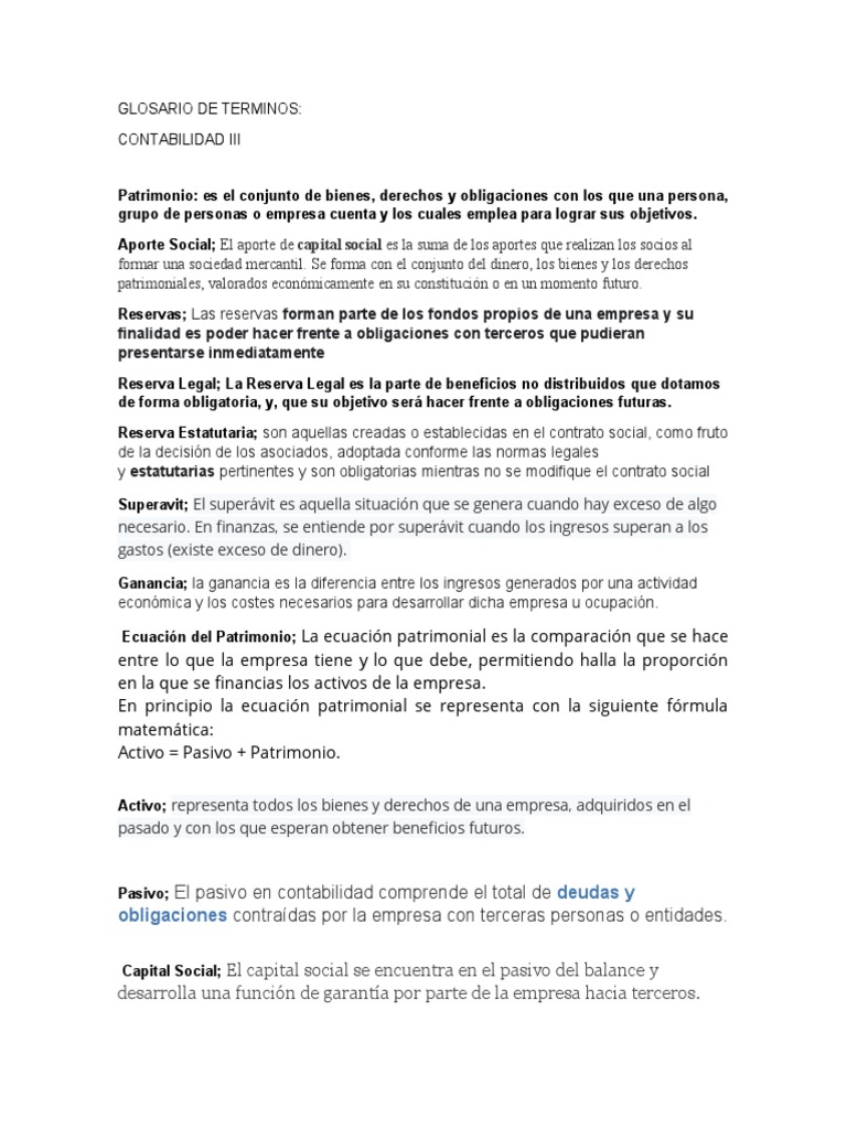 Glosario de Terminos Contabilidad Iii | PDF | Dividendo | Compartir ...