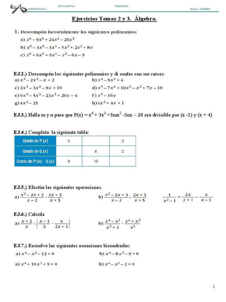 Ej T2 y T3 Algebra | PDF | Ecuaciones | Álgebra
