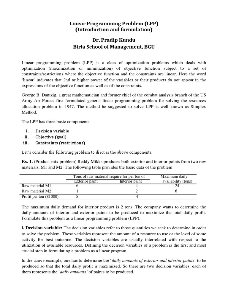 LPP Model Formation, Module-1 | PDF | Linear Programming | Mathematical Optimization