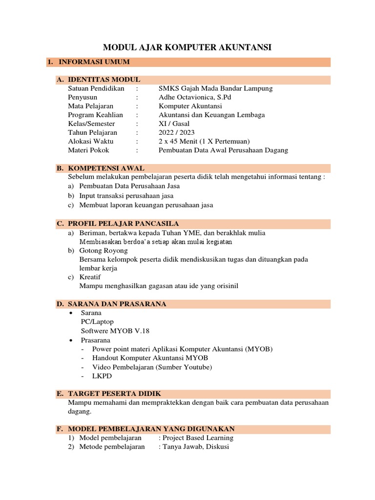 Modul Ajar 1 Daring Model PJBL | PDF