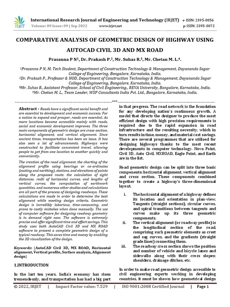Comparative Analysis of Geometric Design of Highway Using Autocad Civil ...