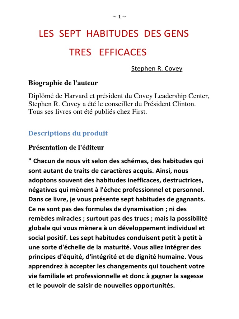 Les 7 habitudes des gens efficaces | PDF | Mal | Direction