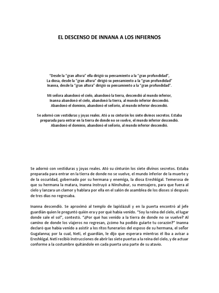 Descenso de Inanna al Inframundo | PDF | Religión y espiritualidad ...