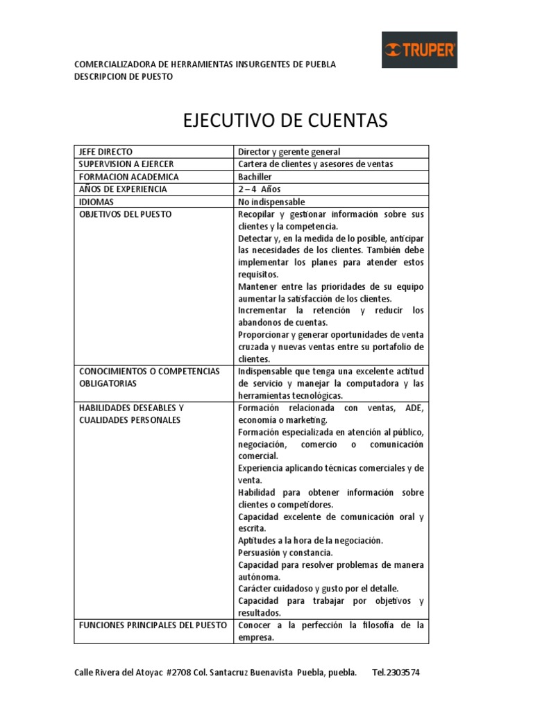 Descripcion de Puesto Ejecutivo de Cuentas | PDF