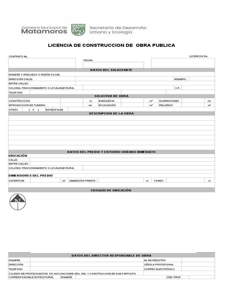 Formato de Licencia de Construccion de Obras Publicas | PDF