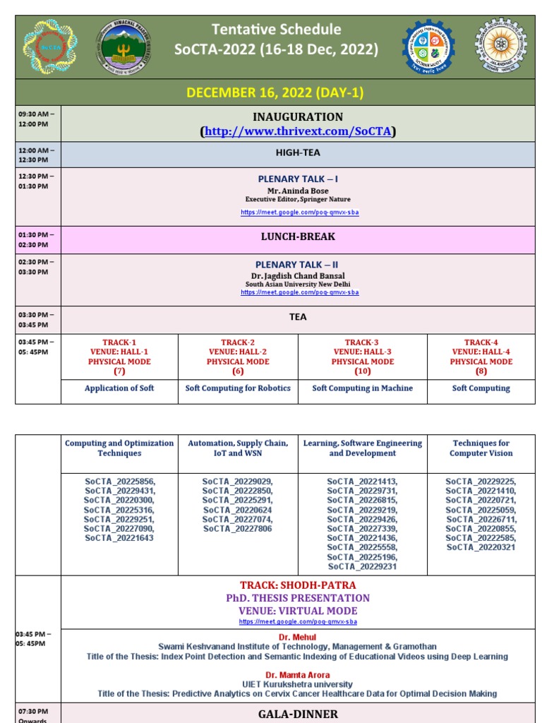 Tentative Schedule SoCTA 2022-Updated 10 Nov 2022 | PDF