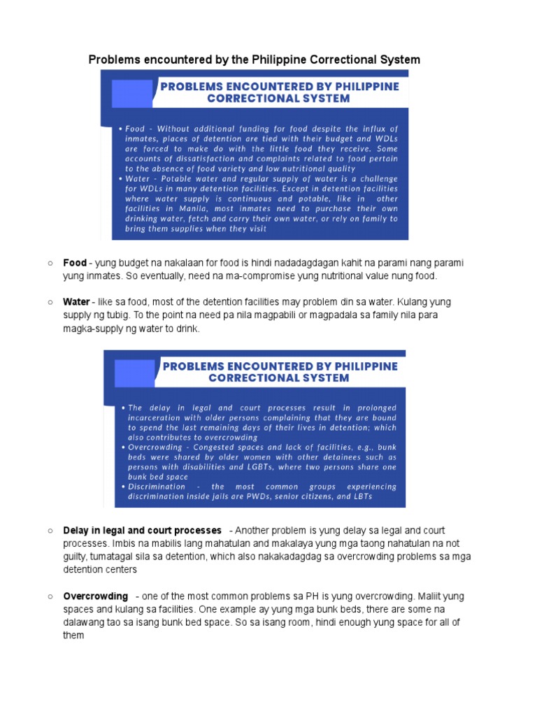 Guide Problems Encountered by The Philippine Correctional System | PDF ... Guide Problems Encountered by The Philippine Correctional System | PDF ...