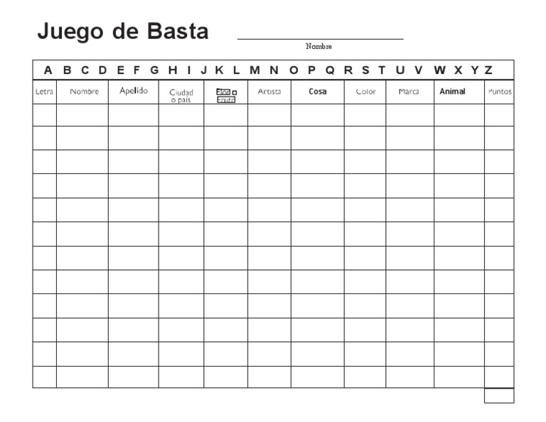 Juego de Basta para Imprimir | PDF