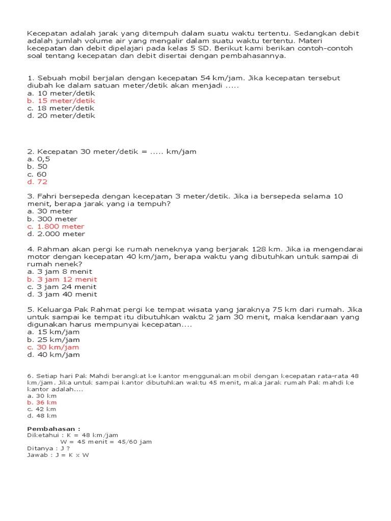 Latihan Soal - Kecepatan - Dan - Debit | PDF