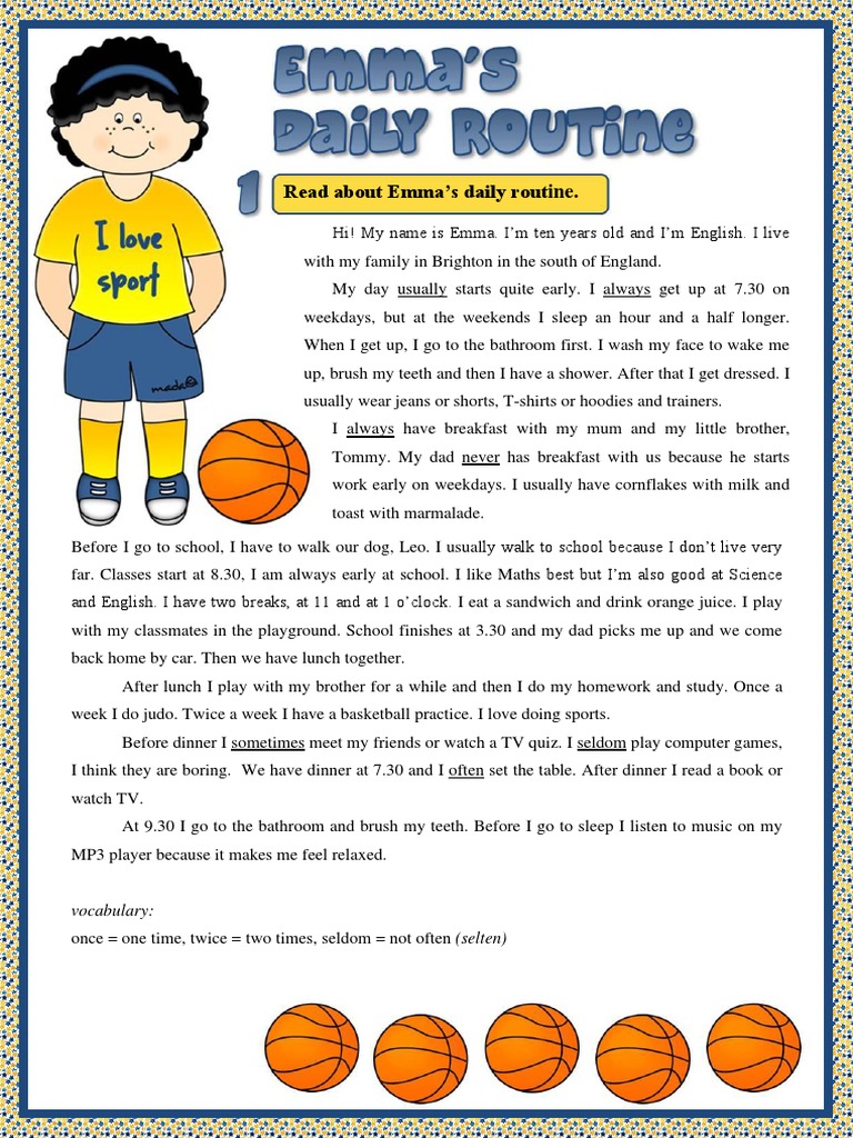 Emma Daily Routine Reading Exercise (Wiederhergestellt) | PDF | Lunch ...