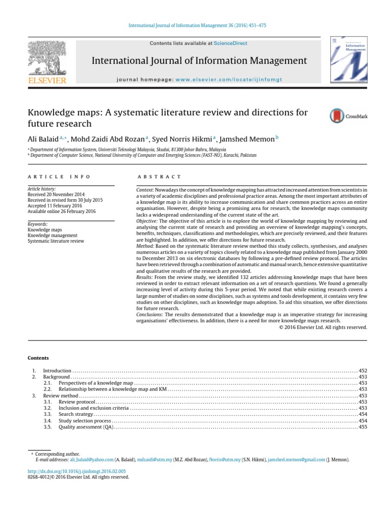 Ali Balai - Knowledge Maps A Systematic Literature Review and Directions For | PDF | Data ...