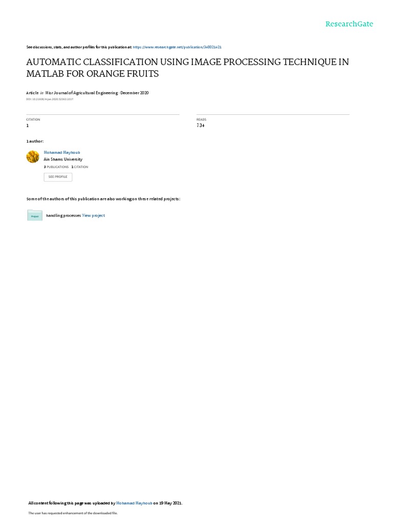 Automatic Classification Using Image Processing Technique in Matlab For Orange Fruits | PDF ...