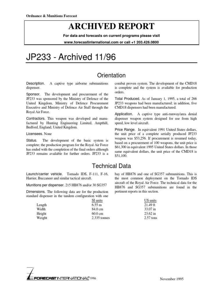 JP233 | PDF | Cluster Munition | Military Science