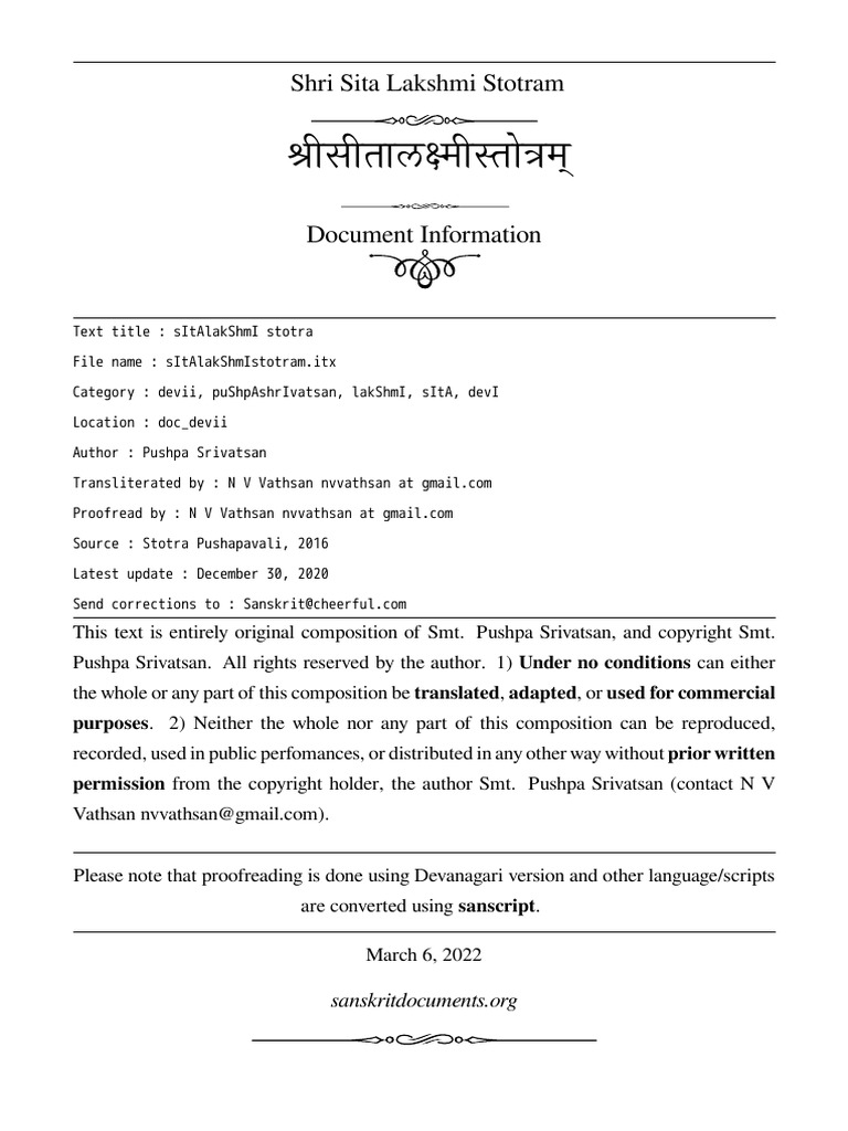 SItA LakShmI Stotram | PDF