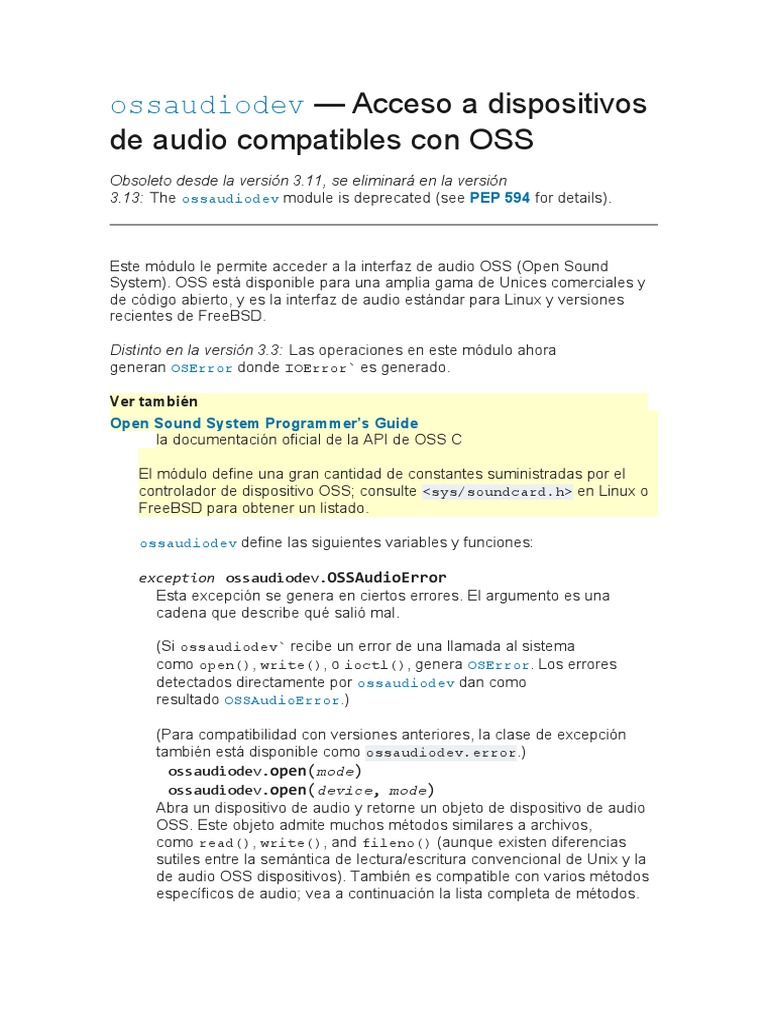 Acceso A Dispositivos de Audio Compatibles Con OSS: Ossaudiodev ...