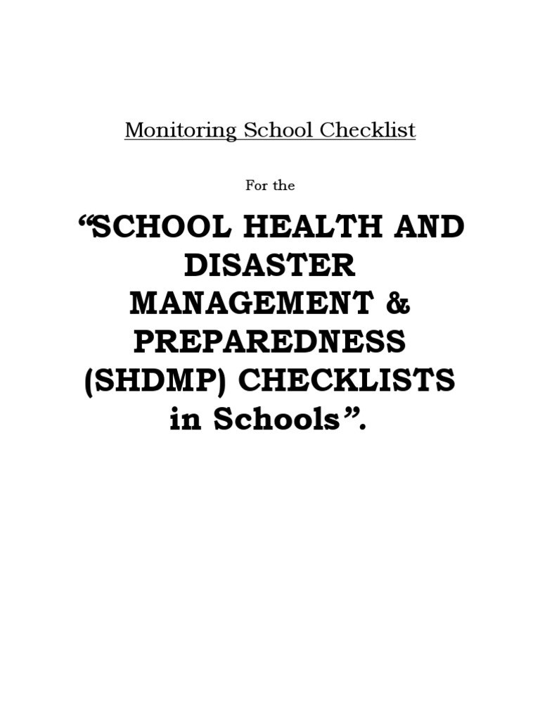 School Helath and Preparedness Monitoring School Checklist | PDF ...