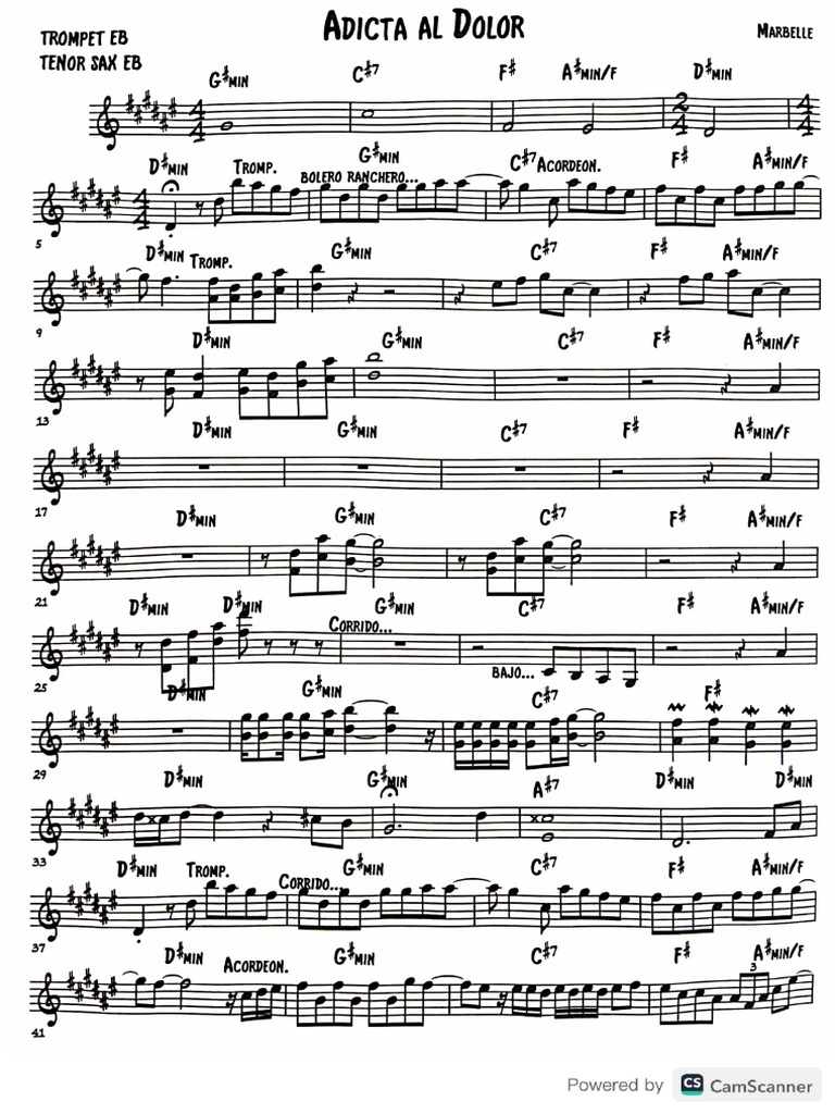Adicta Al Dolor-Trompeta BB y Saxofón Tenor BB | PDF