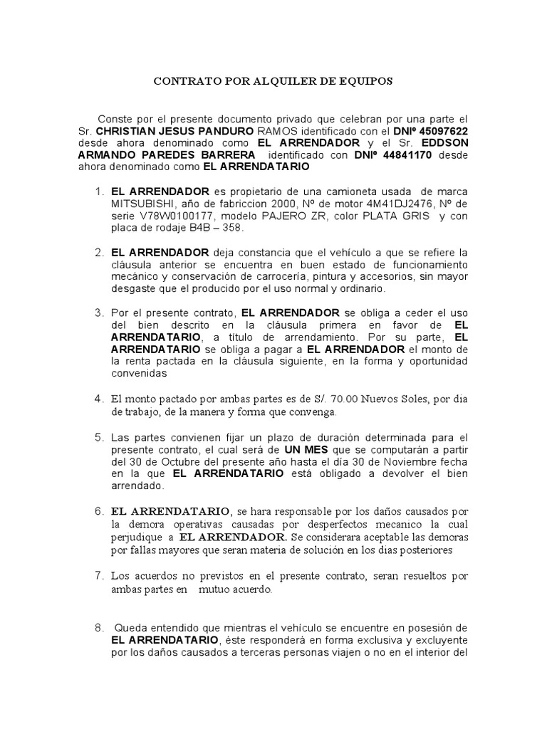 Contrato de Alquiler: Edson Paredes | PDF