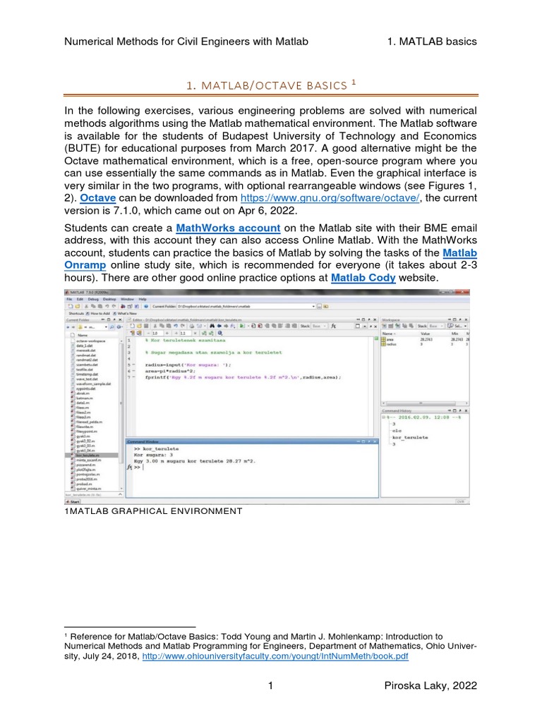 01 02 Matlab Basics M1 M2 2022 | PDF | Matrix (Mathematics) | Matlab