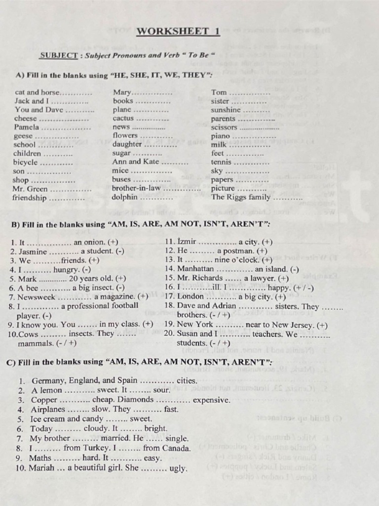 Verb To Be Practice Pdf