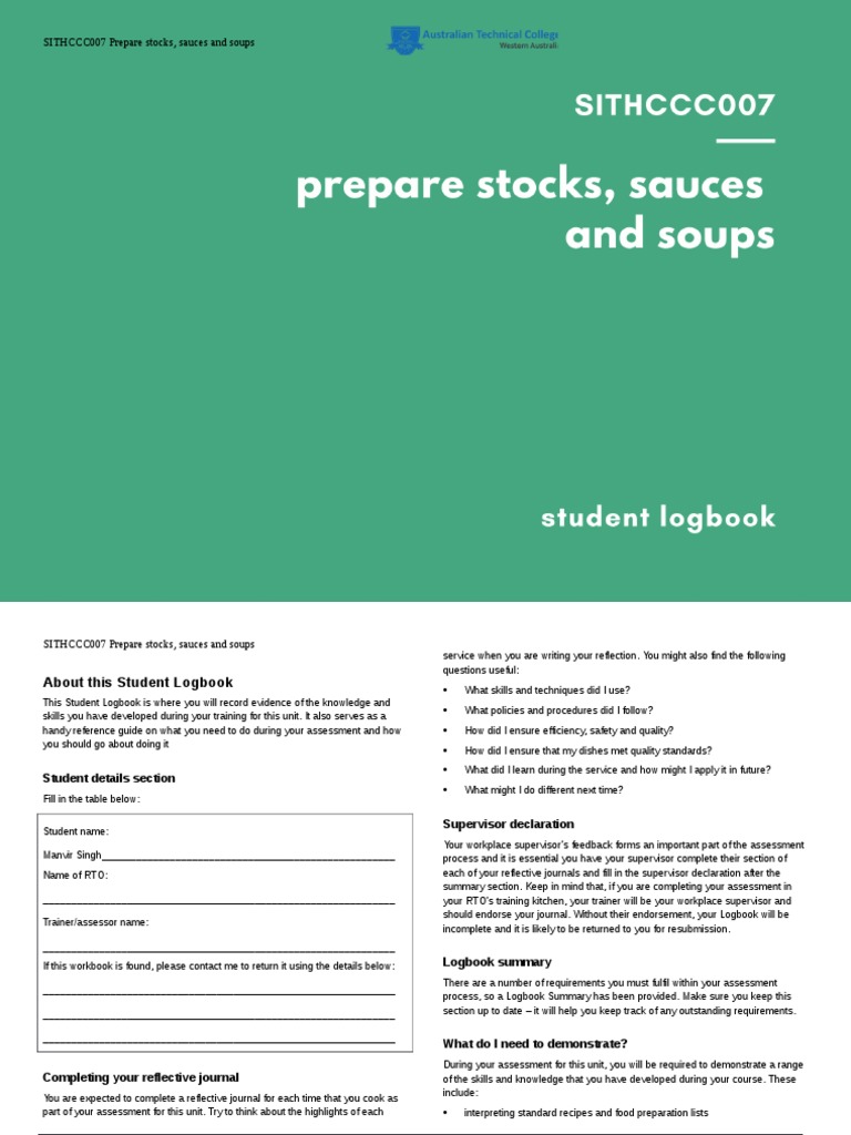 Manvir ATC210206 SITHCCC007 Student Logbook | PDF