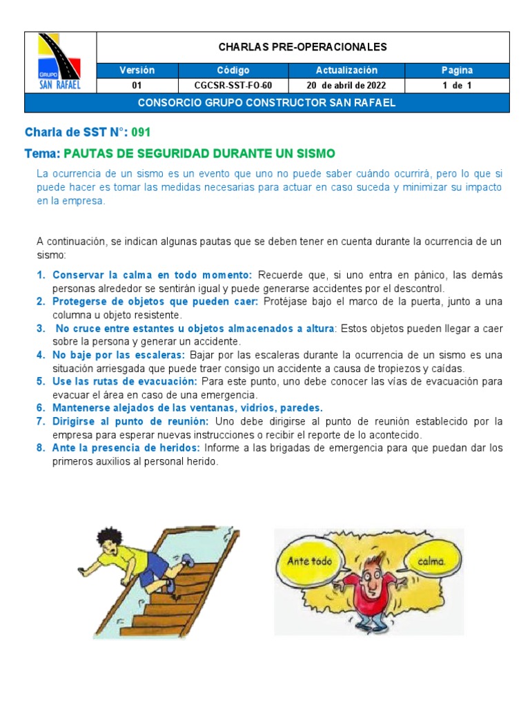 Charla #91 PAUTAS DE SEGURIDAD DURANTE UN SISMO | PDF