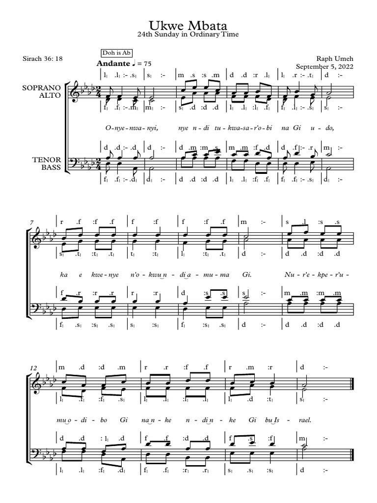 Ukwe Mbata 24th Sun. Ord. - Full Score | PDF