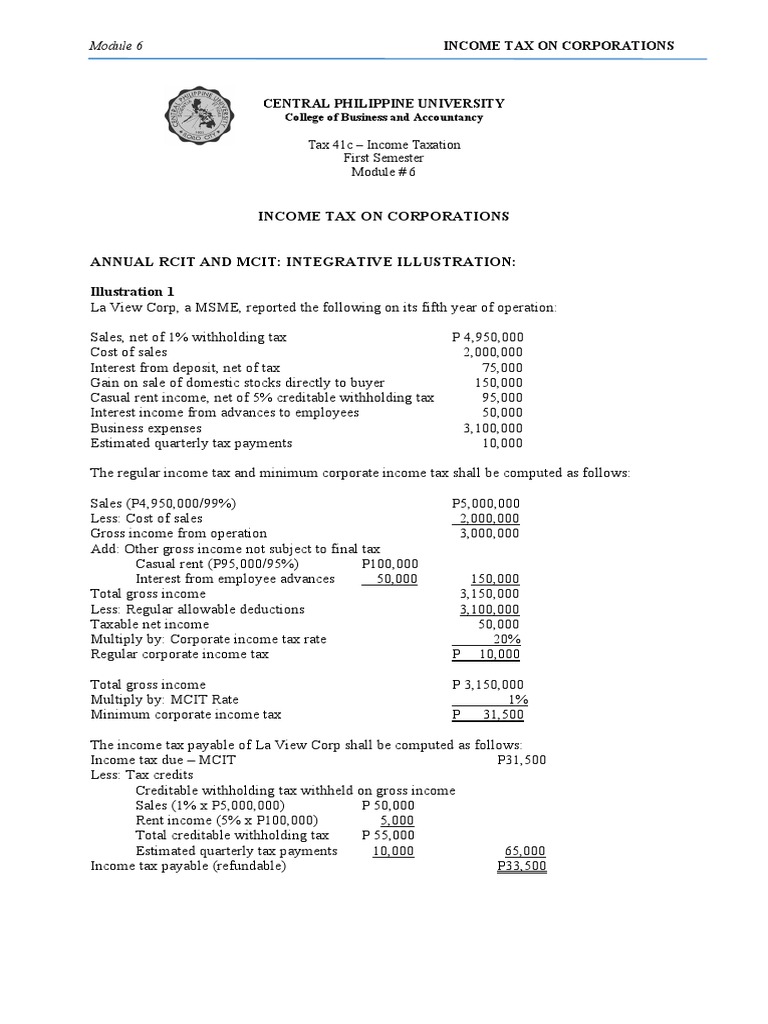 Excess MCIT Carry-Over Explained | PDF | Gross Income | Corporate Tax