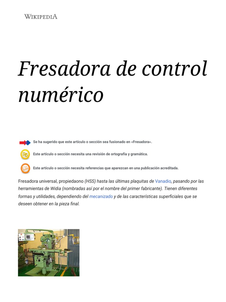 Fresadora de Control Numérico - Wikipedia, La Enciclopedia Libre | PDF ...