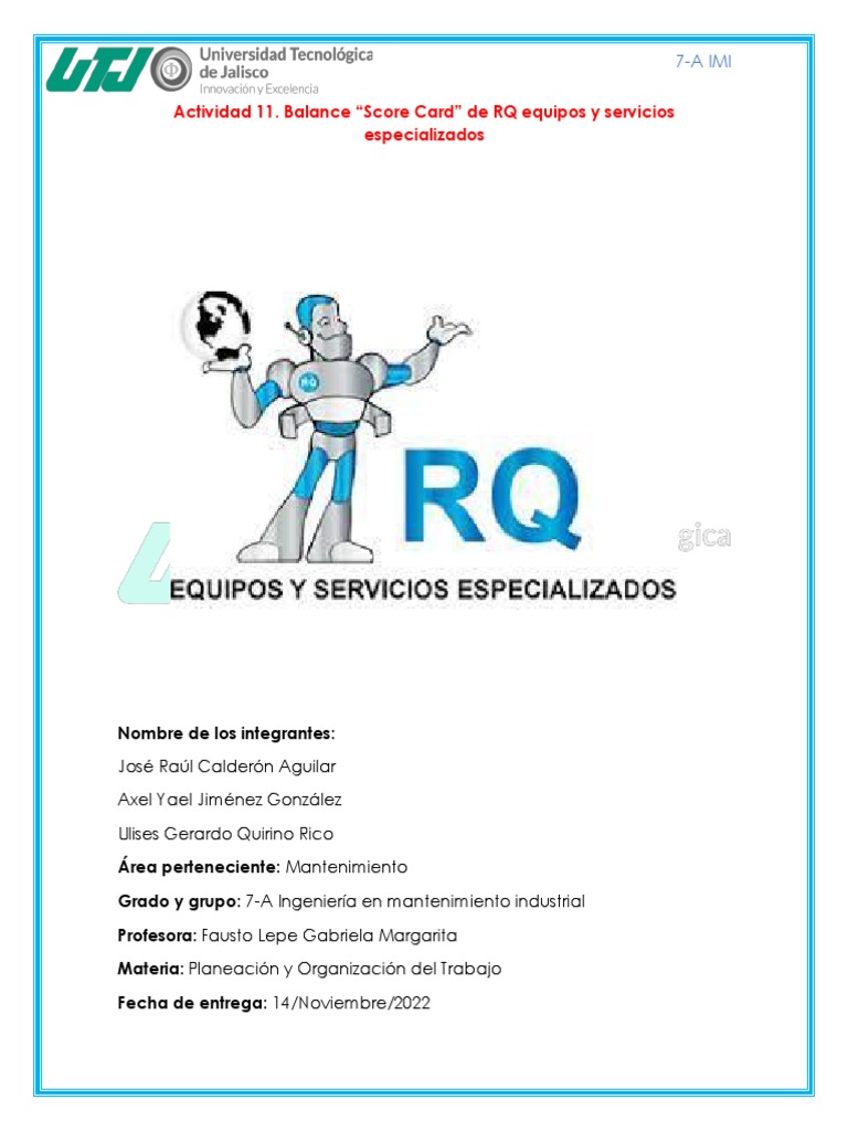 Balance ScoreCard RQ - PYOT - Actividad 11 | PDF | Calidad (comercial ...