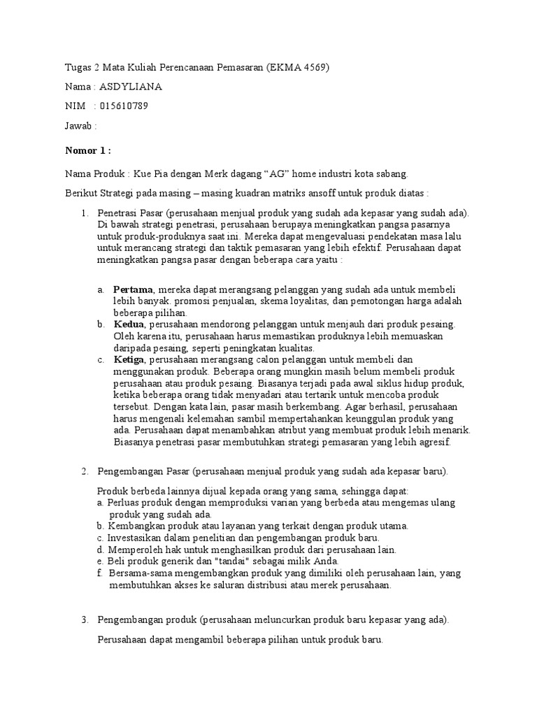 TUGAS 3 - Perencanaan Pemasaran - EKMA4569 | PDF