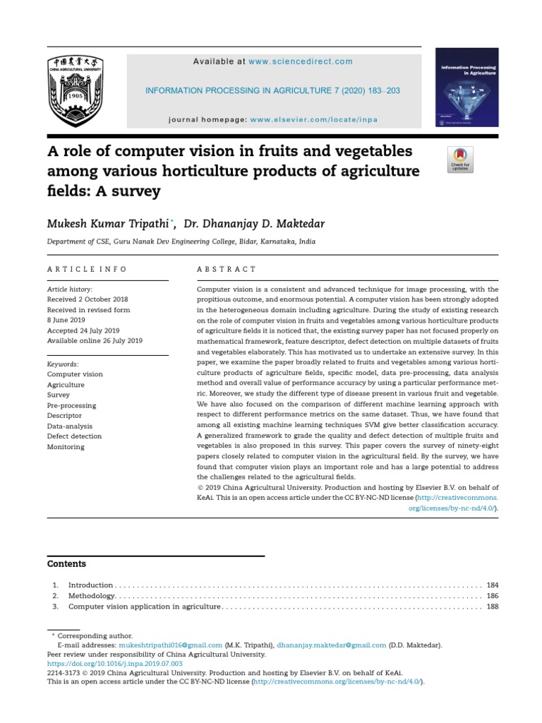 46.a Role of Computer Vision in Fruits and Vegetables | Download Free PDF | Computer Vision ...