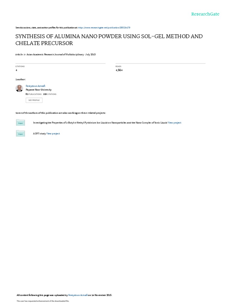 Synthesis of Alumina Nano Powder Using Sol-Gel Method and Chelate Precursor | PDF | Nanoparticle ...