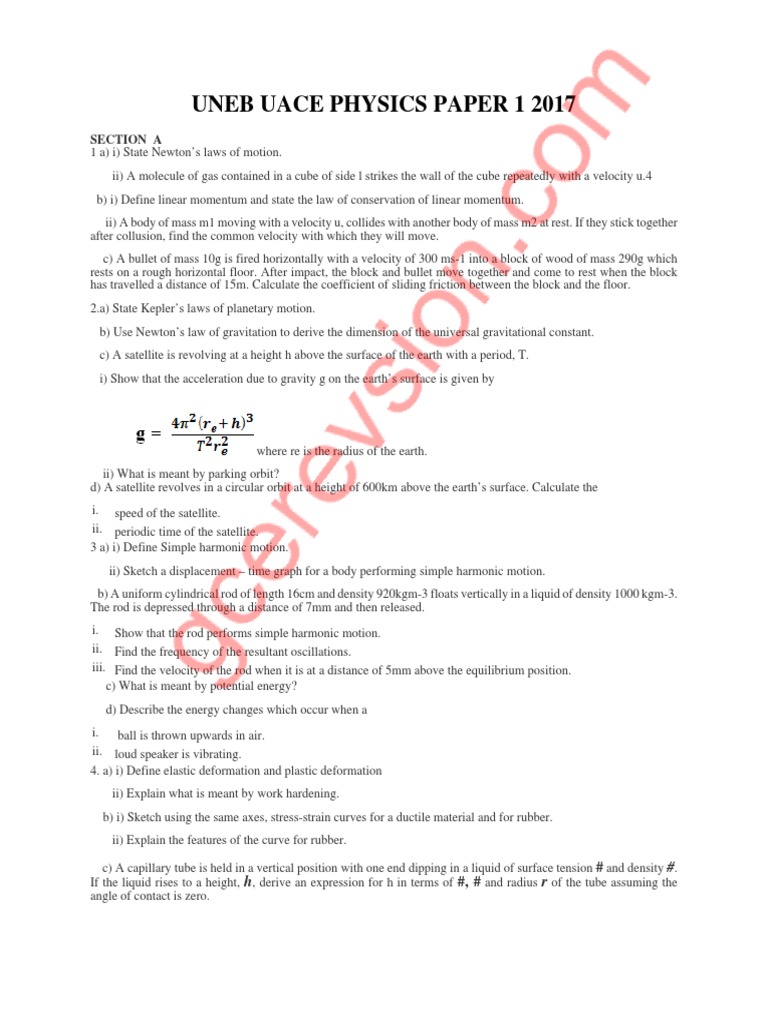 Uneb Uace Physics Paper 1 2017 | PDF