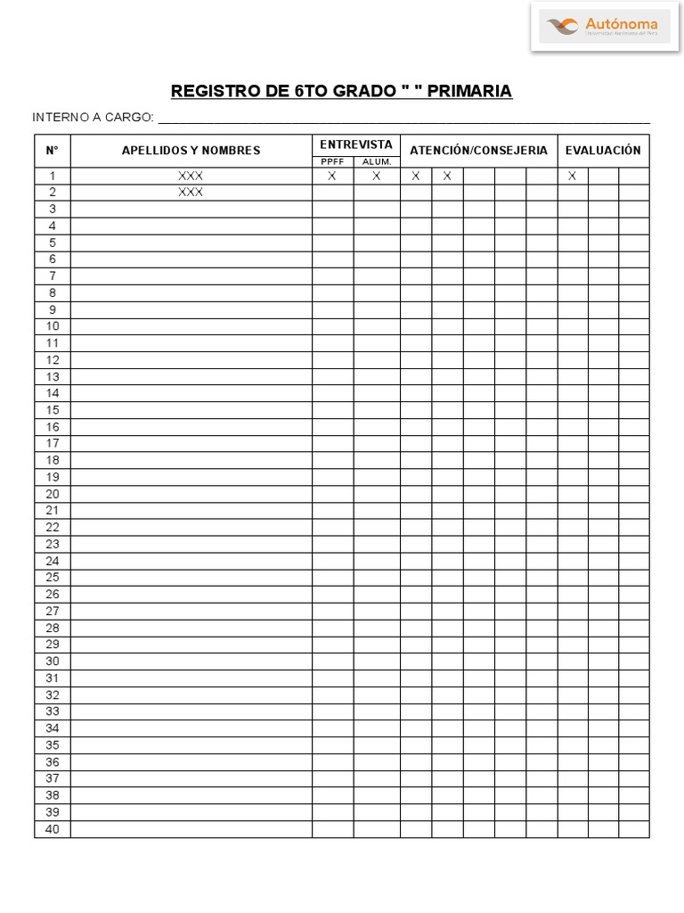 Registro de 6to Grado de Primaria | PDF