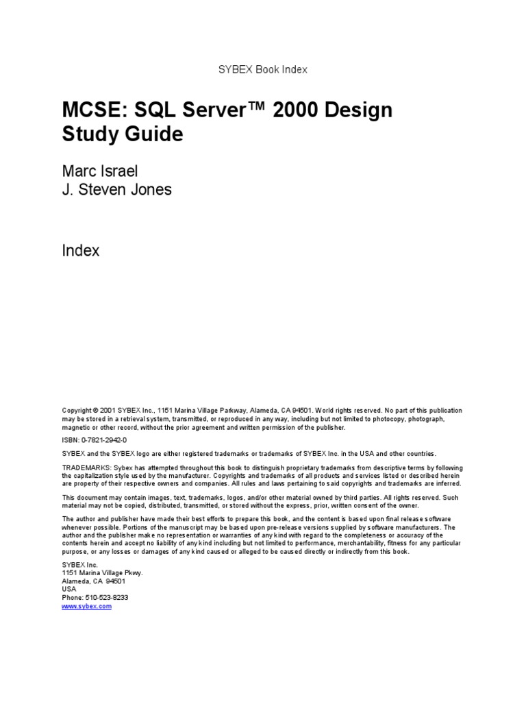 MCSE SQL Server 2000 Design Study Guide | PDF | Relational Database | Database Index