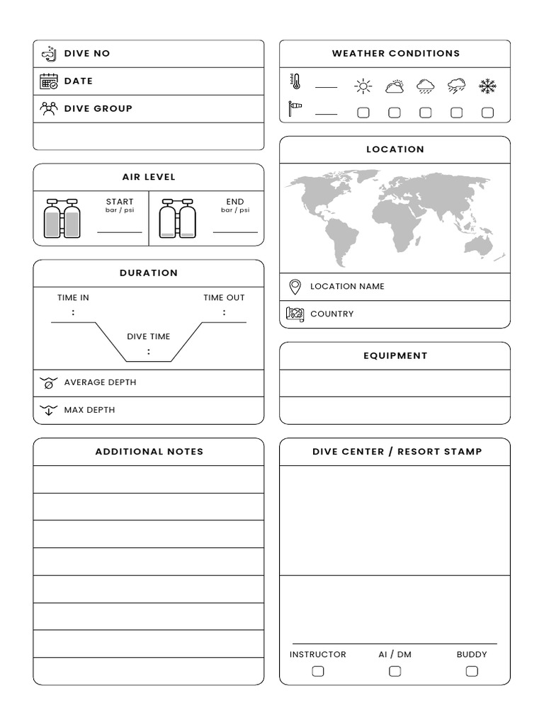 50 Pages - Scuba Diving Logbook - Interior 6x9 | PDF