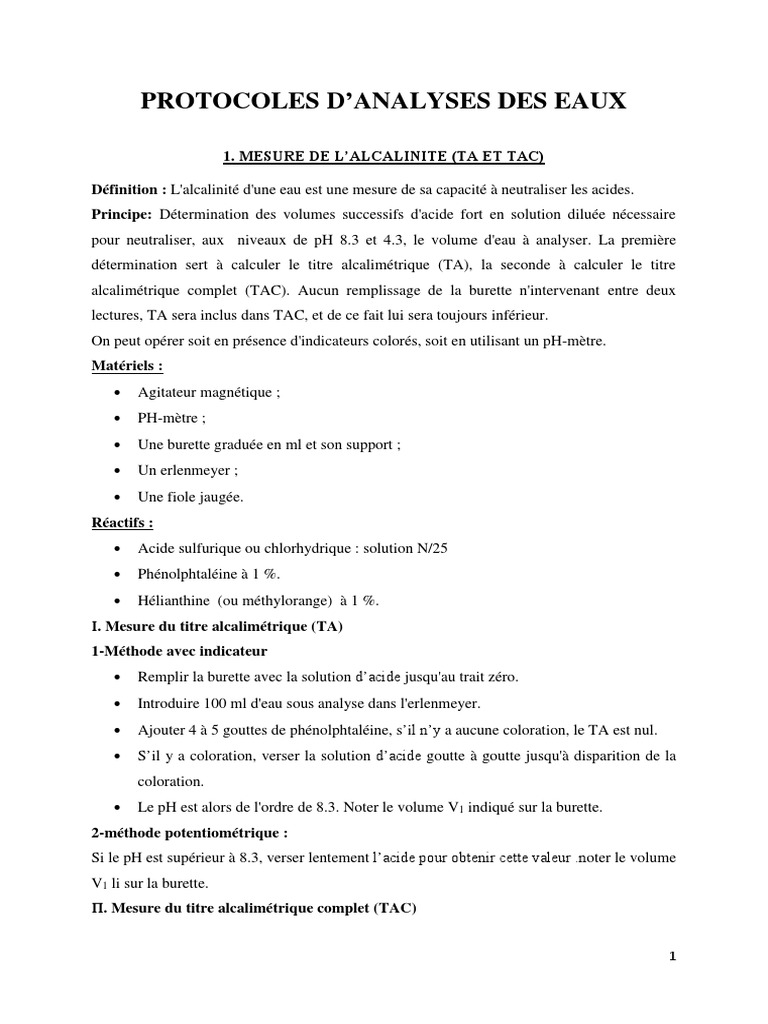 Chimie Des Eaux | PDF | Chimie | Titrage