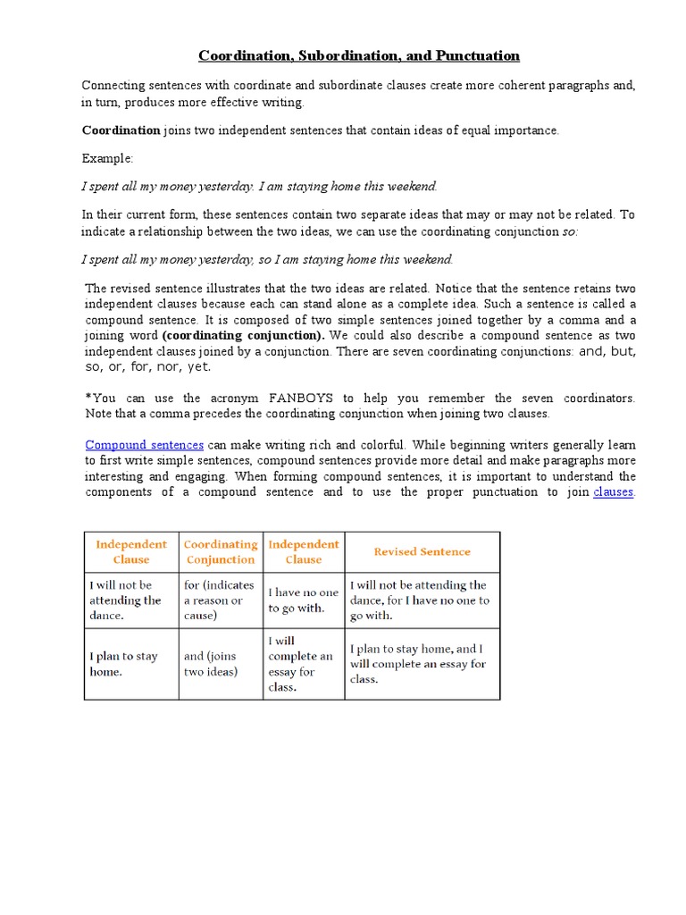 Coordination and Subordination Explained | PDF | Semantic Units | Grammar