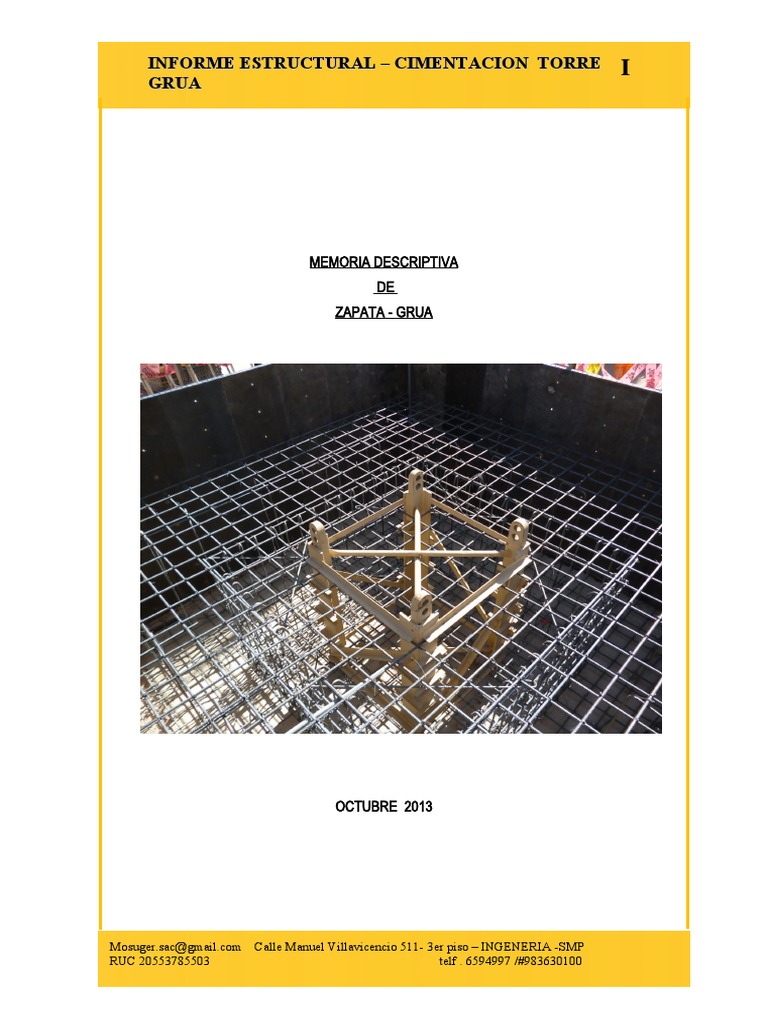 MEMORIA CALCULO - Torre Grua - Yura | PDF | Fundación (Ingeniería) | Hormigón