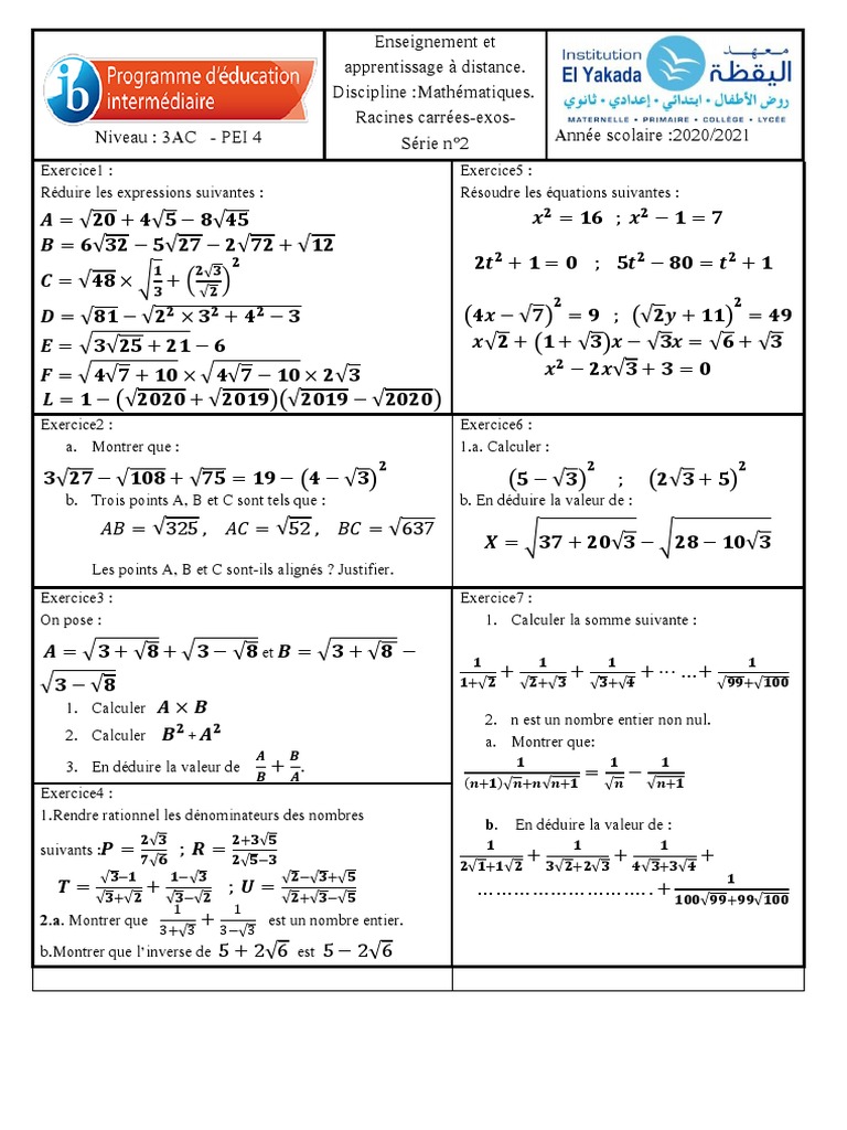 Maths 3 Exos 20202021 Partie 2 | Download Free PDF | Mathématiques | Objets mathématiques