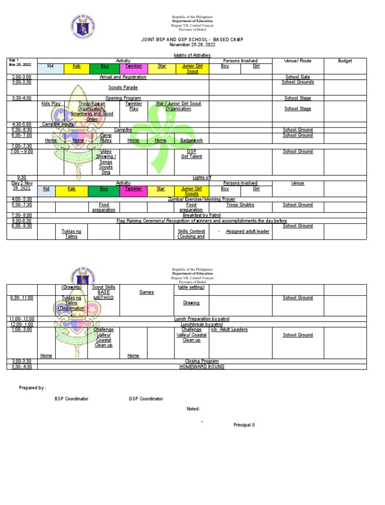 BSP Matrix of Activities 2019 | Download Free PDF | Outdoor Recreation Organizations | Scouting ...