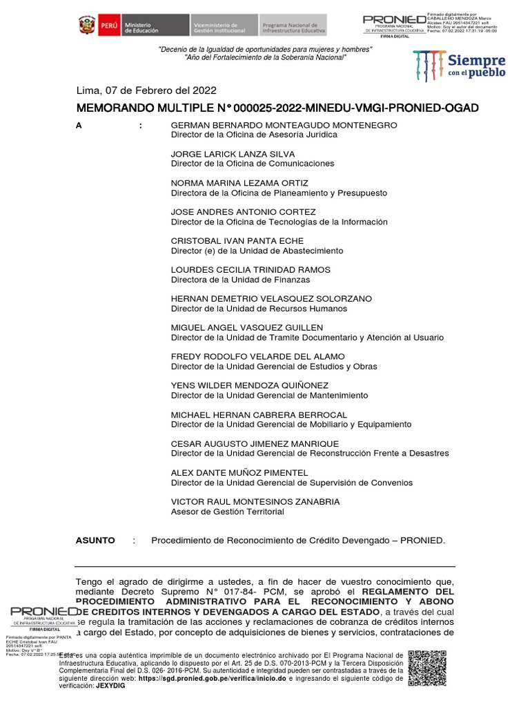 Memorando Multiple-000025-2022-Minedu-Vmgi-Pronied-Ogad | PDF ...
